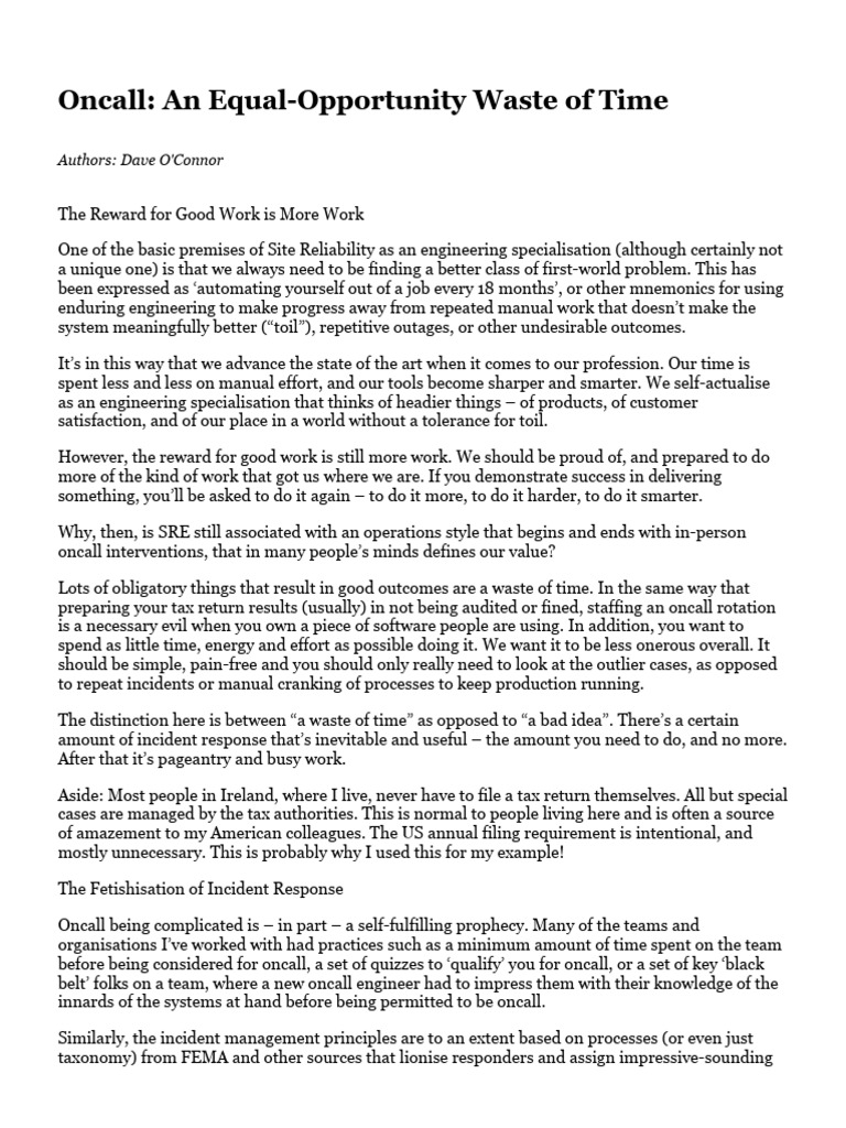 Oncall - An Equal-Opportunity Waste of Time - USENIX | PDF