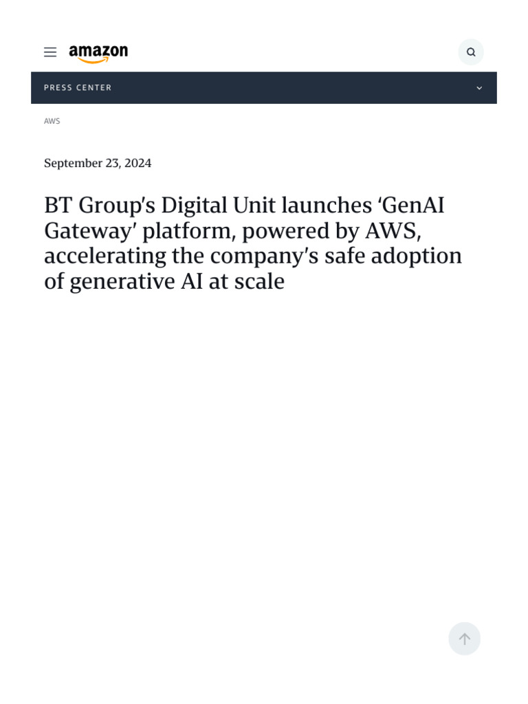 BT Group'S Digital Unit Launches Genai Gateway' Platform, Powered by Aws, Accelerating The ...