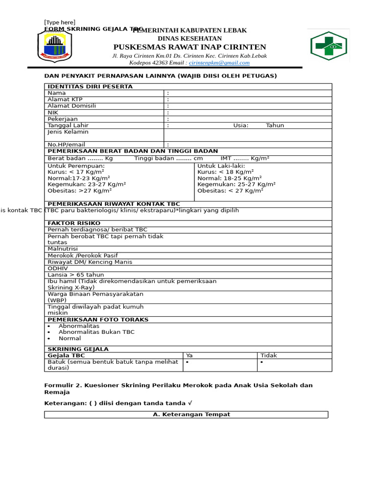 Form Skrining Ilp Puskesmas | PDF