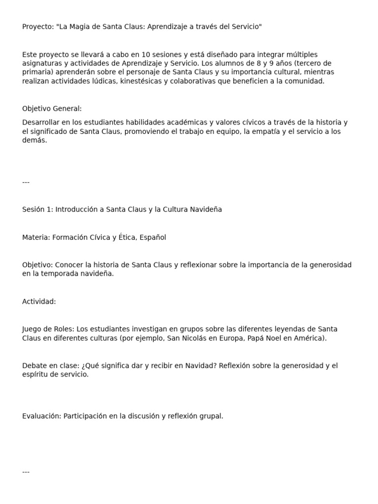 Proyecto La Magia de Santa Claus | PDF | Papá Noel | Evaluación
