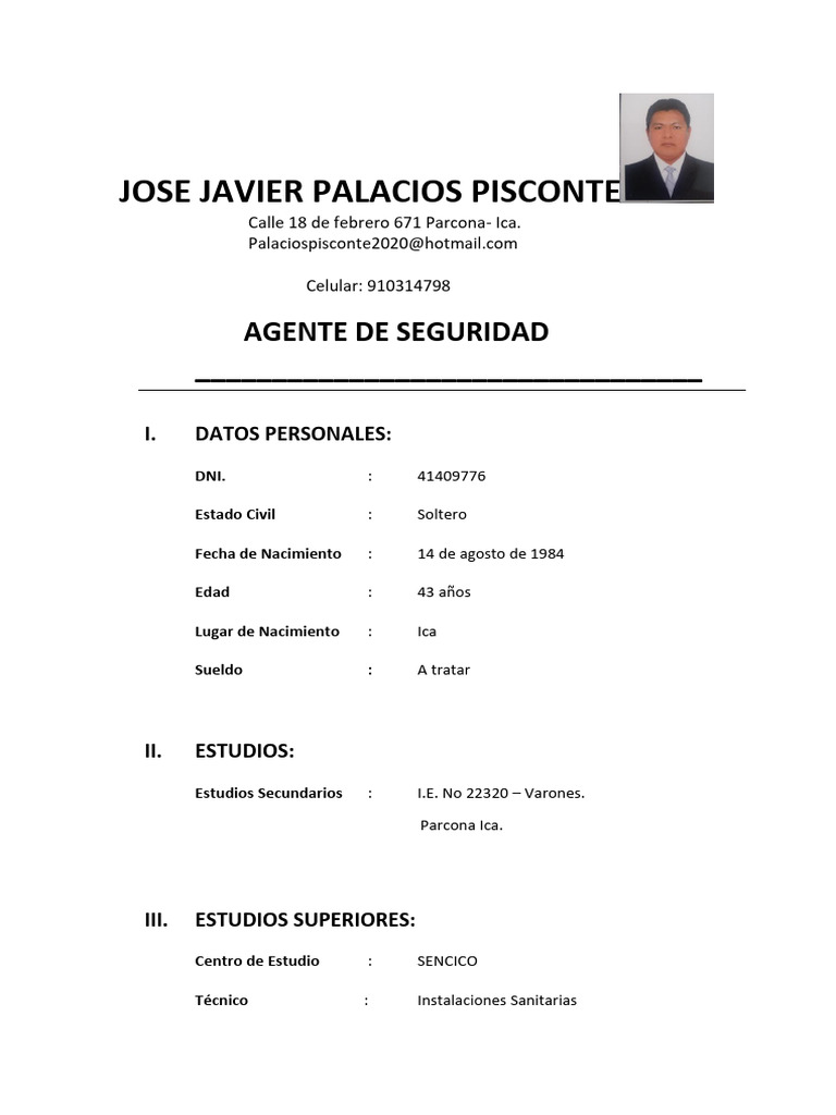 CV Jose Javier Palacios Pisconte 25-01-2024 | PDF