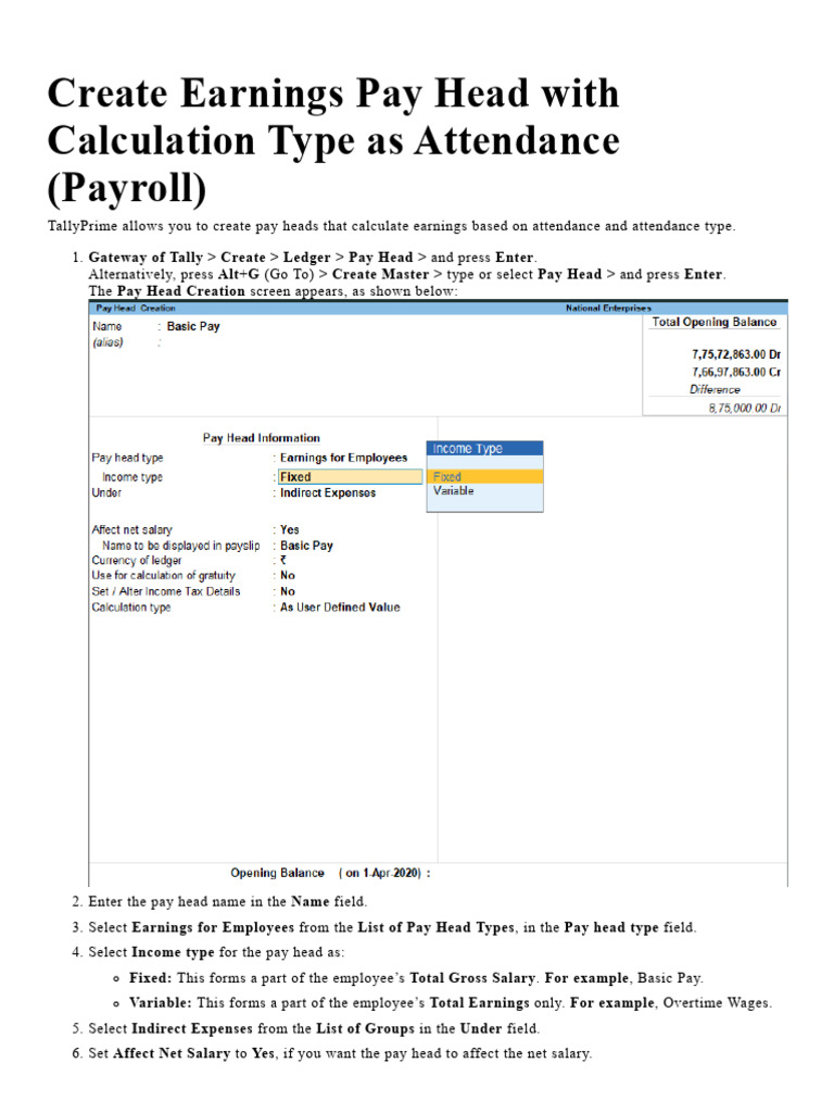 Create Attendance-Based Pay Heads in TallyPrime | PDF | Payroll ...