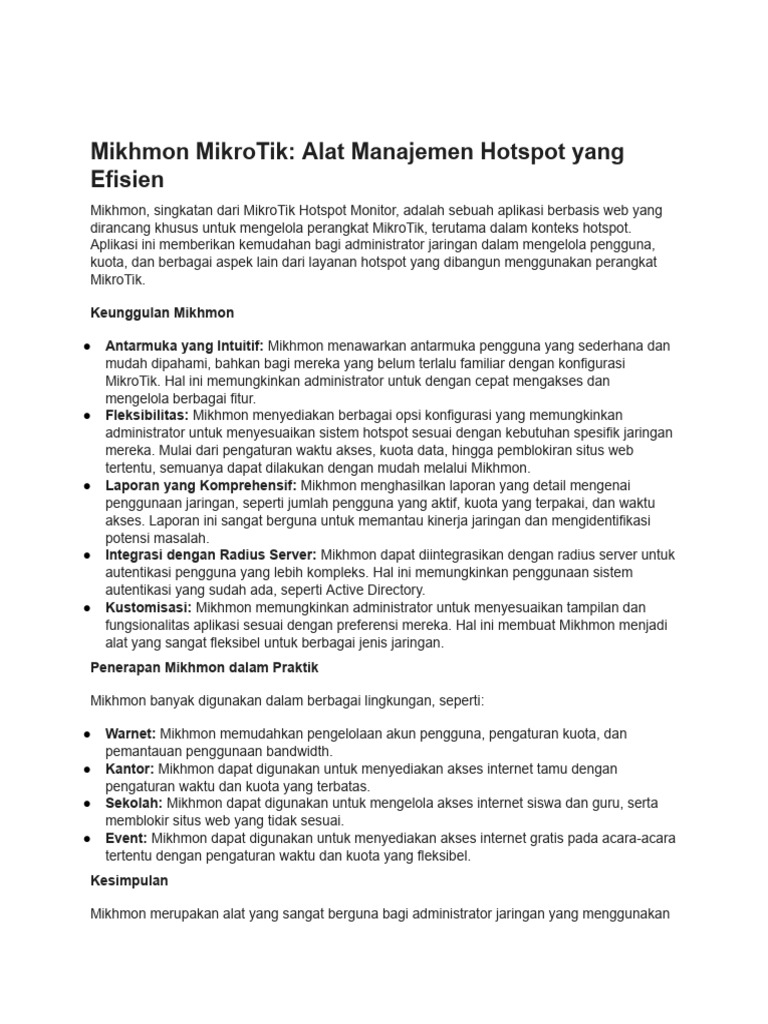 Essai Tentang Mikhmon Mikrotik | PDF