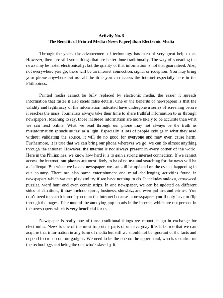 Printed Media Over Electronic Media | PDF | Mass Media | News