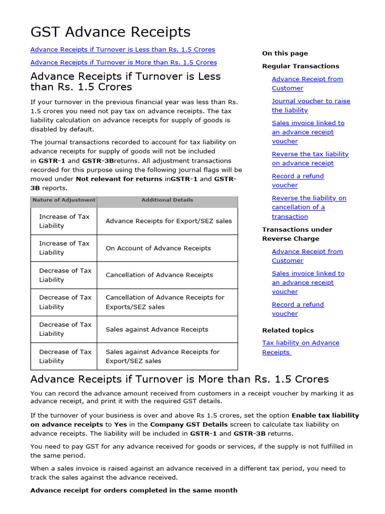 GST Advance Receipts | PDF | Debits And Credits | Receipt