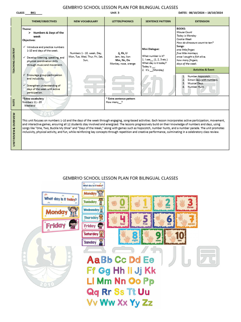 Bilingual Lesson Plan: Numbers & Days | PDF | Psycholinguistics ...
