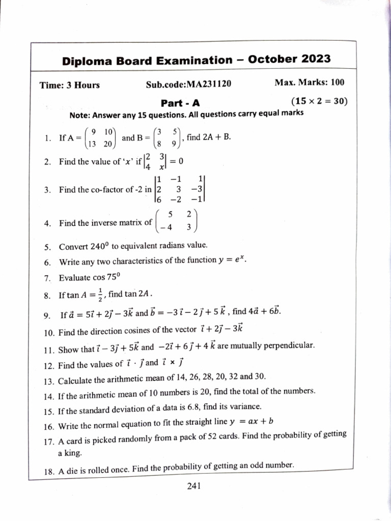 Maths Board Exam QN Papers Oct 23 and Apr 24 | PDF | Triangle | Variance