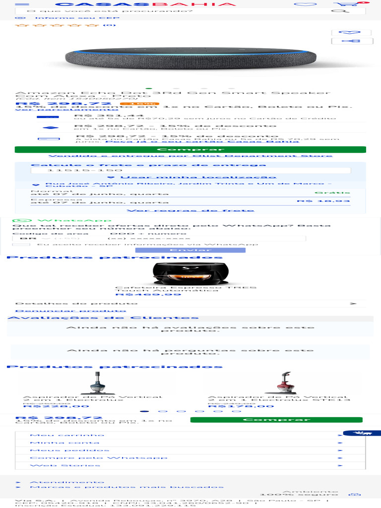 Amazon Echo Dot 3Rd Gen Smart Casas Bahia | PDF