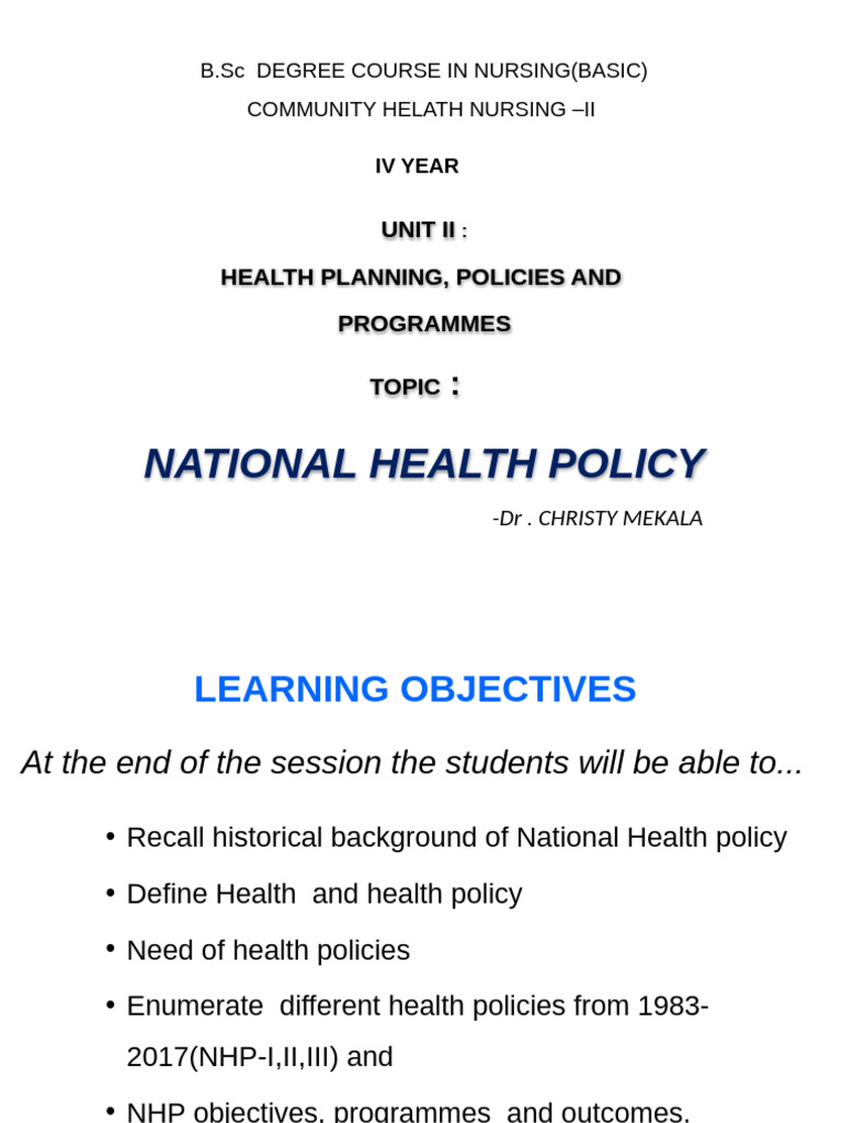 National Health Policy | PDF | Millennium Development Goals ...