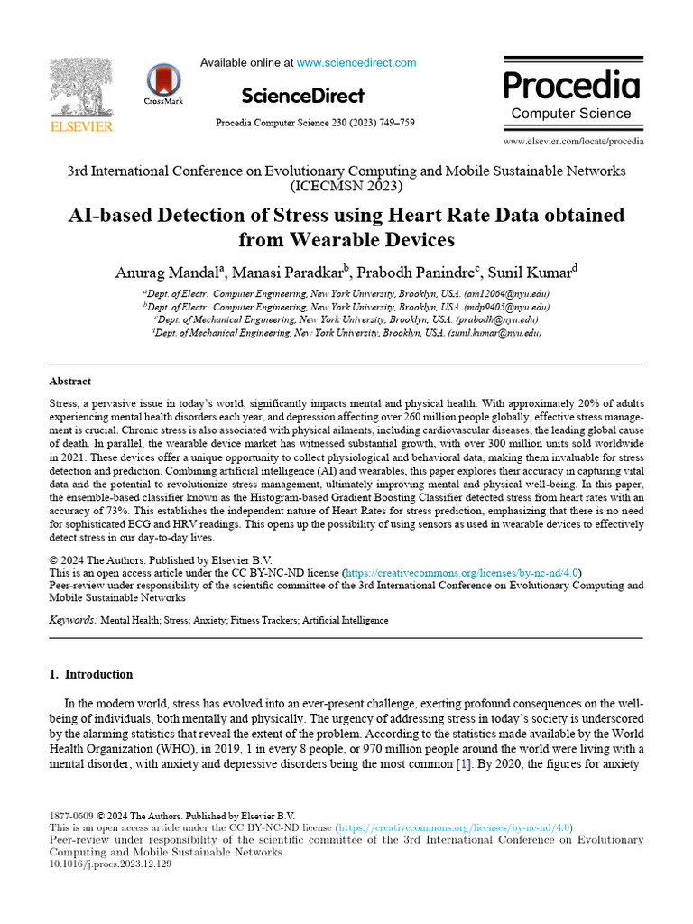 AI Stress Detection via Heart Rate Data | PDF | Heart Rate | Wearable ...