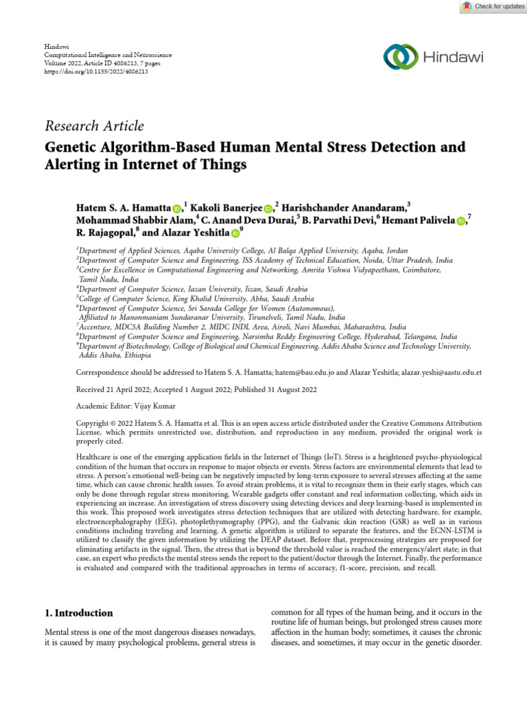 Genetic Algorithm-Based Human Mental Stress Detection AndAlerting in ...