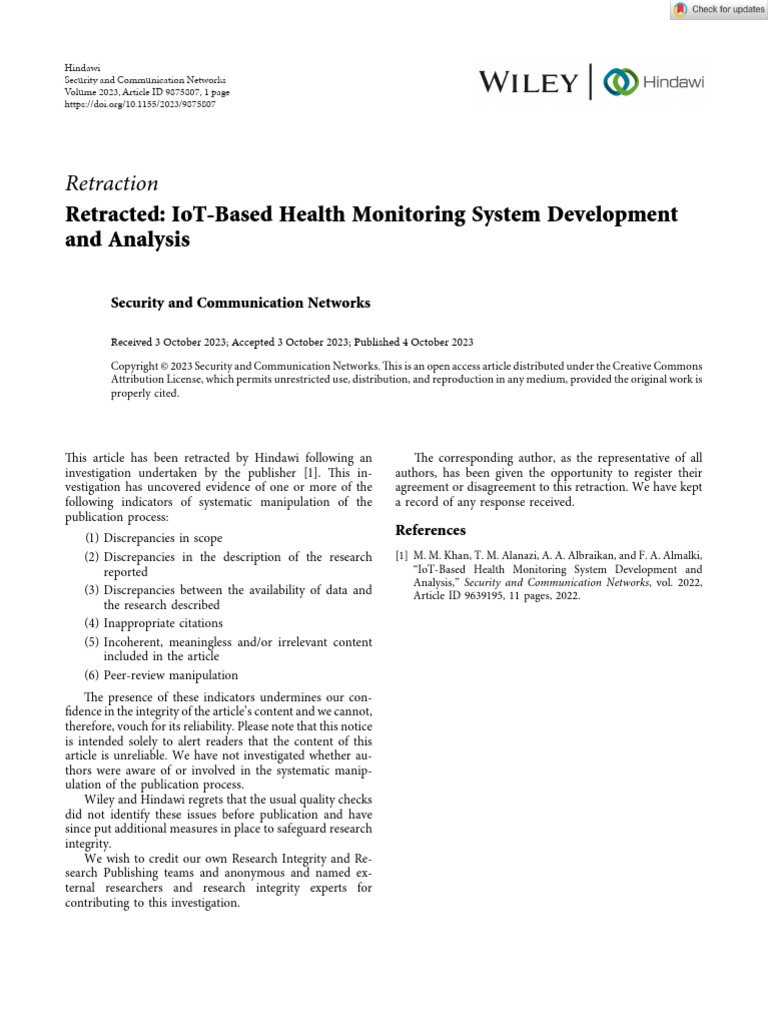 IoT-Based Health Monitoring System Developmentand Analysis | PDF | Monitoring (Medicine) | Arduino