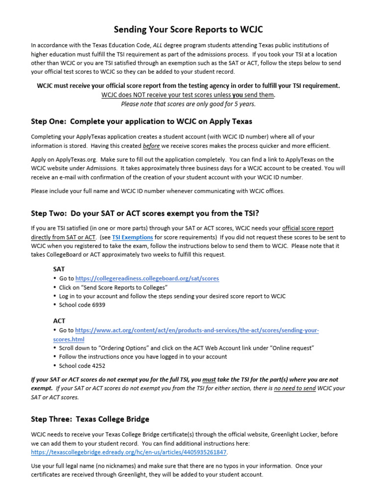 Sending TSI Score Reports Via Accuplacer Student Portal 0423 | PDF ...