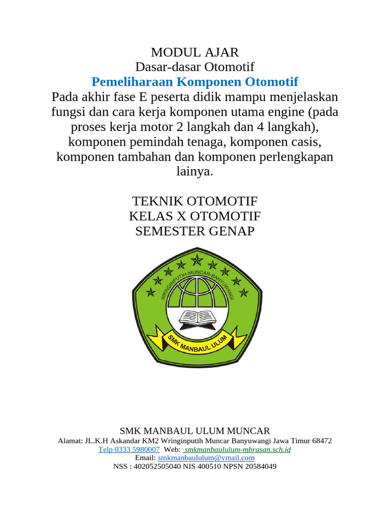 Modul Pemeliharaan Komponen Otomotif | PDF | Bisnis