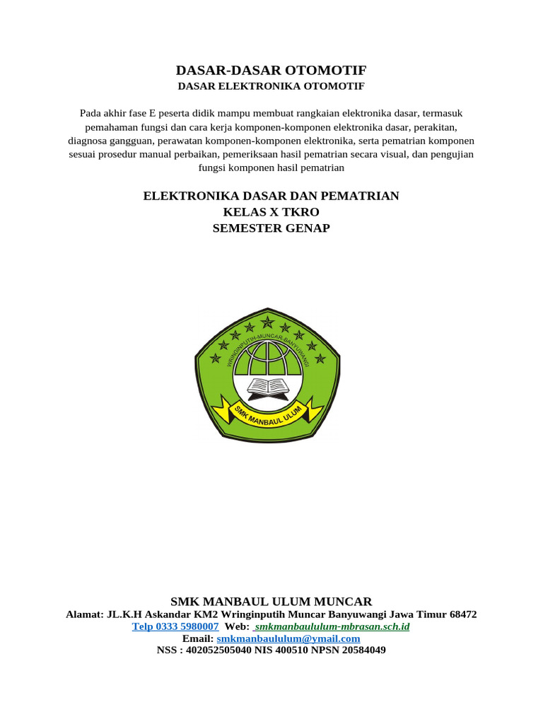 Modul Ajar DASAR DASAR ELEKTRONIKA X Tkro | PDF Modul Ajar DASAR DASAR ELEKTRONIKA X Tkro | PDF