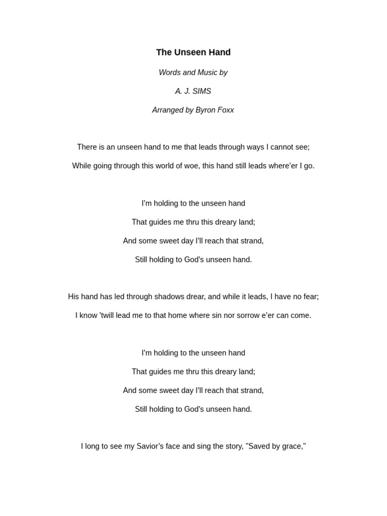 The Unseen Hand Lyrics | PDF