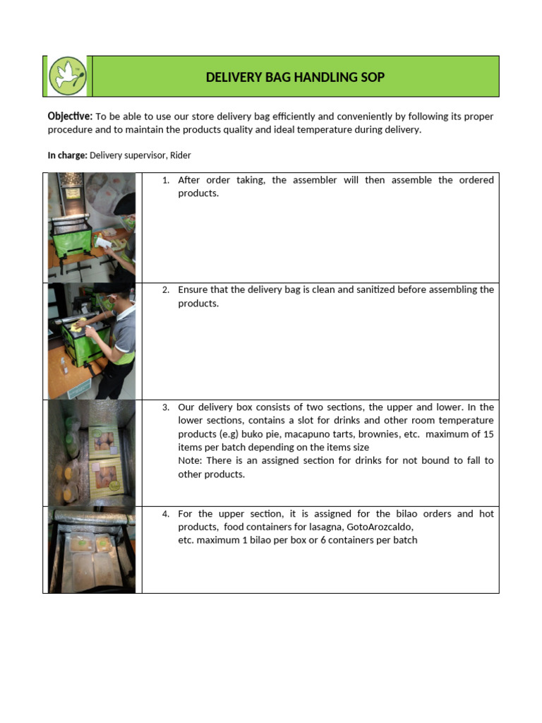 Delivery Bag Sop Revised | PDF