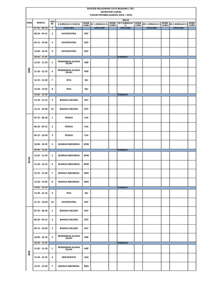 Roster Teori Minggu A Dan B | PDF
