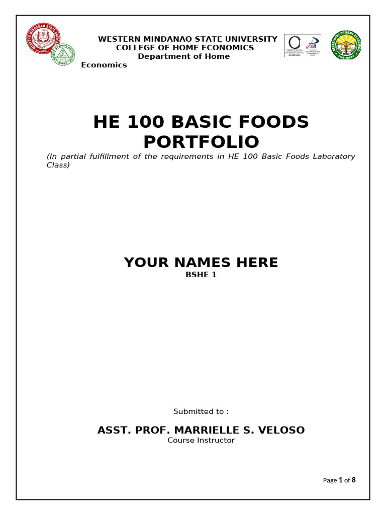 HE100 Lab Portfolio Format and Guidelines | PDF | Home Economics | Foods