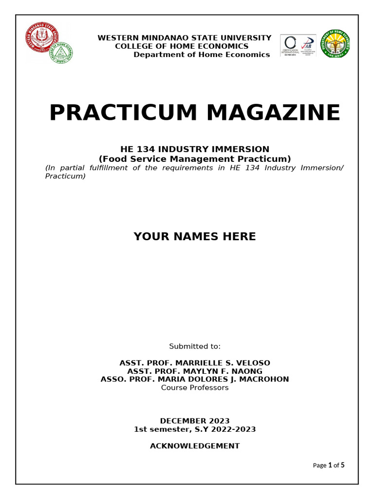 HE134 Practicum Magazine | PDF | Home Economics | Economies