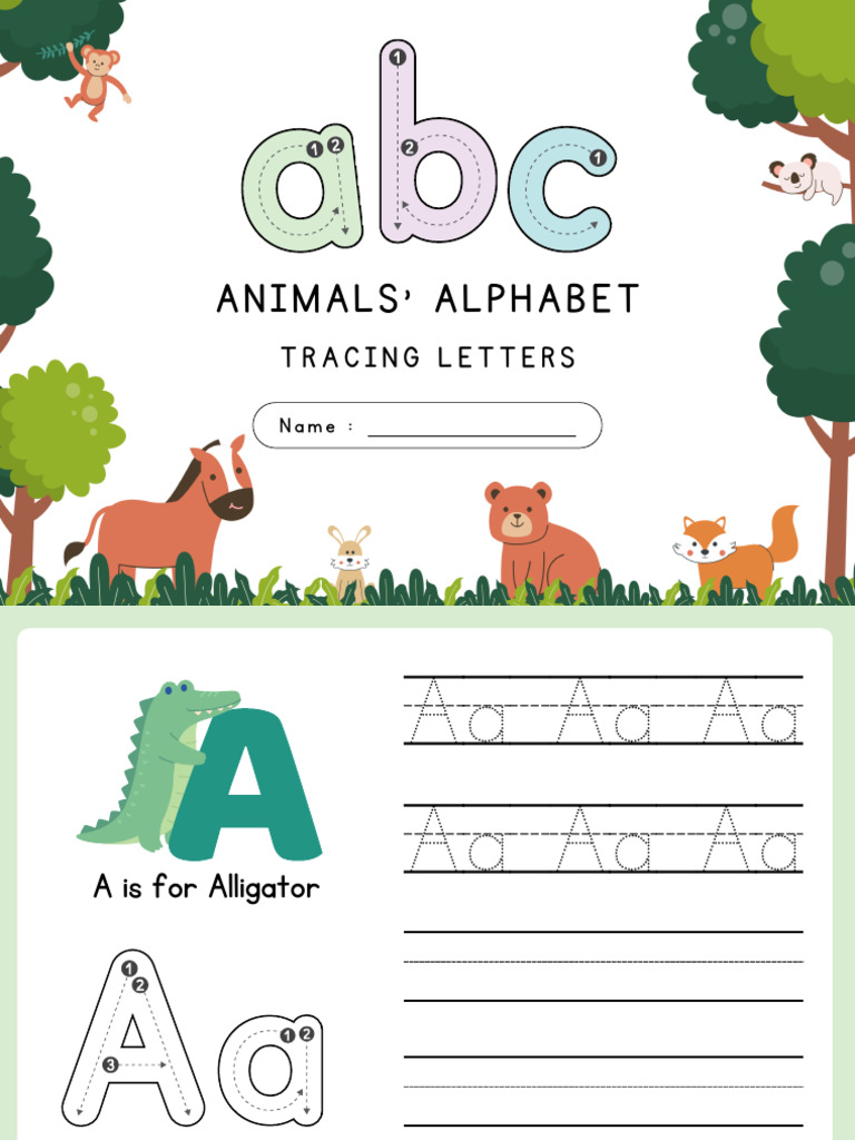 Alphabet Tracing Activity Workbook in Colorful Cute Illustrative Style ...