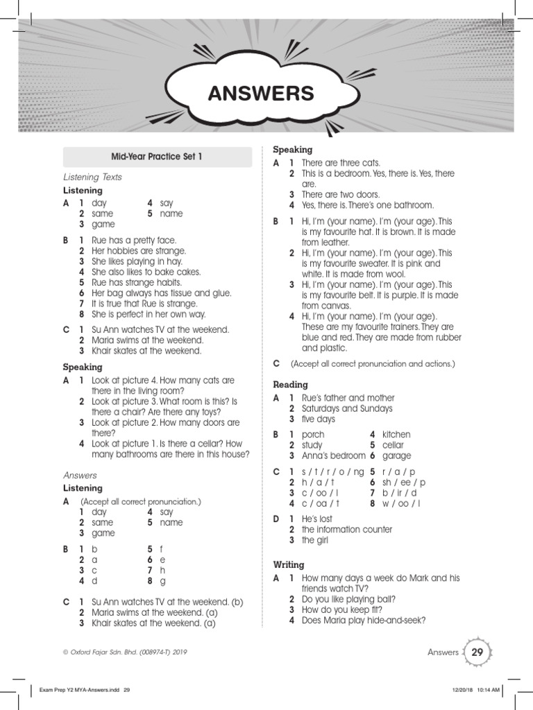 Year 2 Mid-Year Exam Prep Answers | PDF | Language Arts & Discipline | Foreign Language Studies