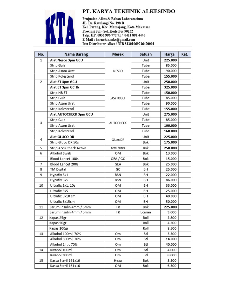 Daftar Harga Kta 2024 | PDF | Griya & Taman | Kesehatan Holistik