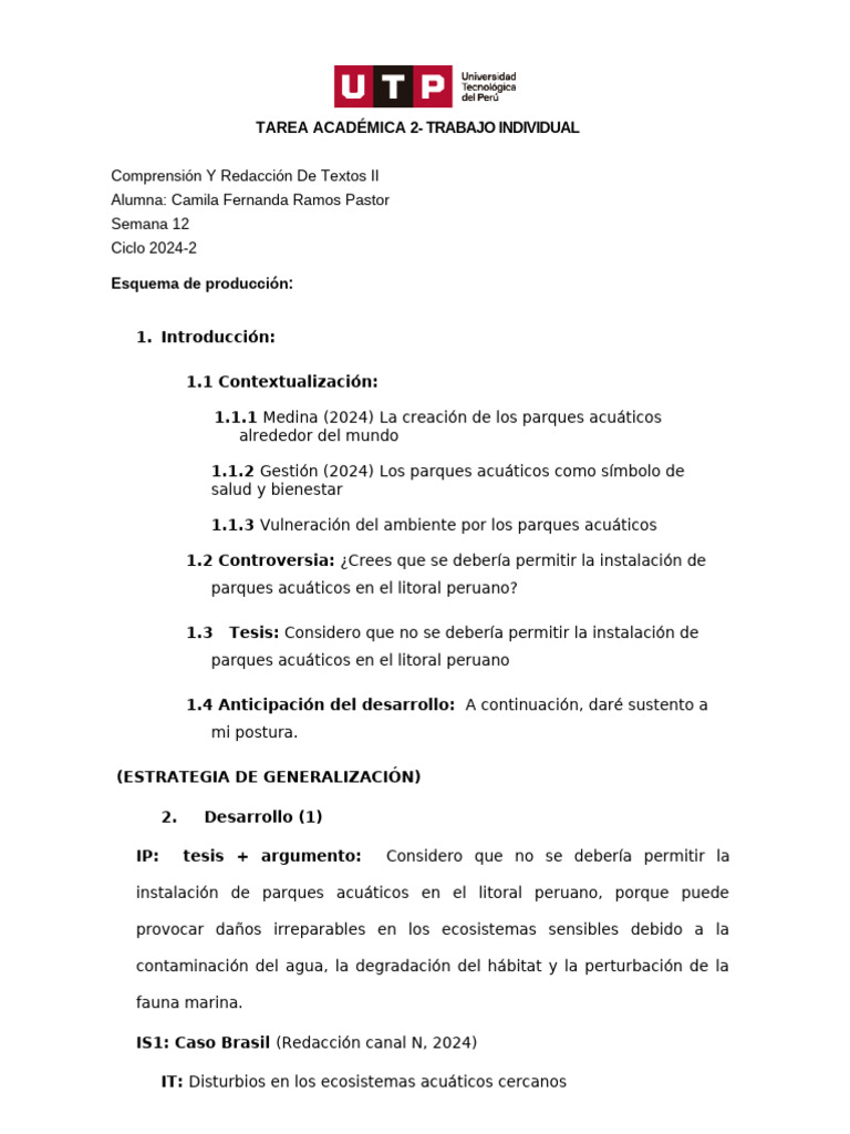 (AC-S12) Camila Ramos - Semana 12 - Tema 01 Tarea - Tarea Académica 2 (TA2) | PDF | Habitat ...