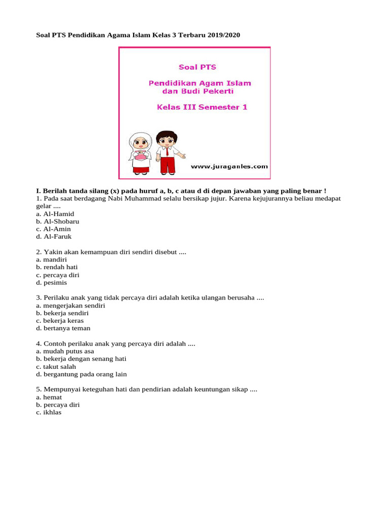 Soal PTS Pendidikan Agama Islam Kelas 3 Terbaru 2019 | PDF