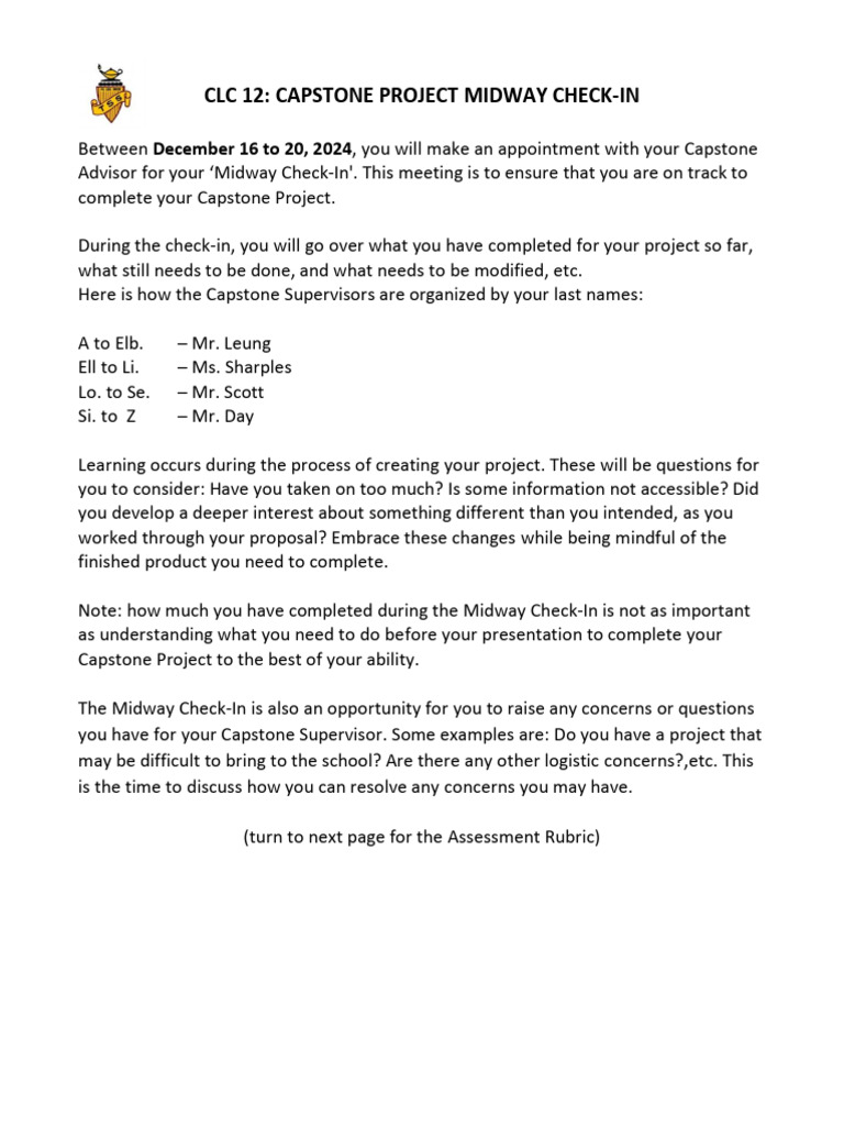 CLC 12 Capstone Project Mid-Way Check-In - 2024 - 2025 (For Counsellors ...