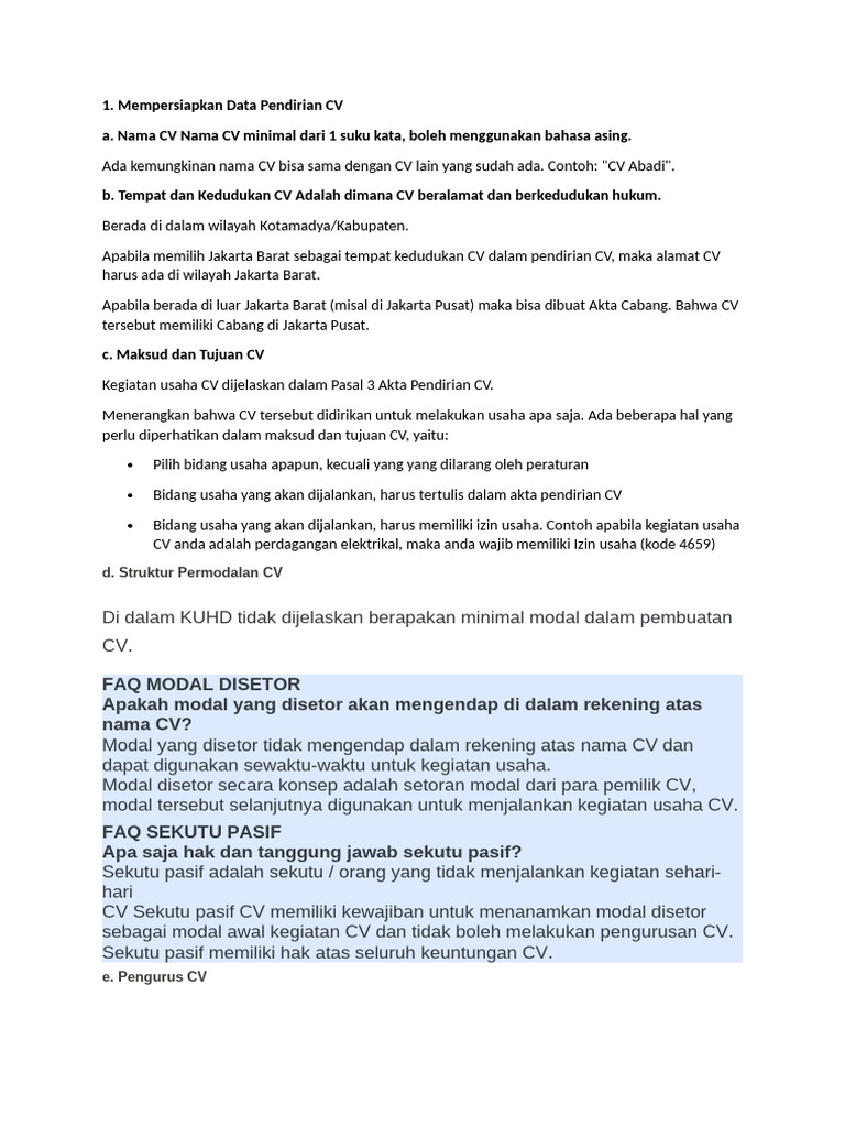 Panduan Lengkap Mendirikan CV | PDF | Pengelolaan Keuangan & Uang