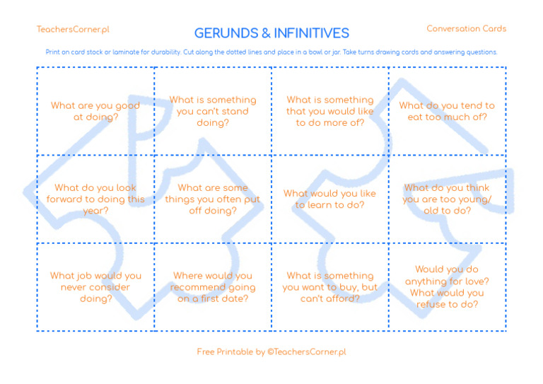 Conversation Cards Gerunds and Infinitives | PDF