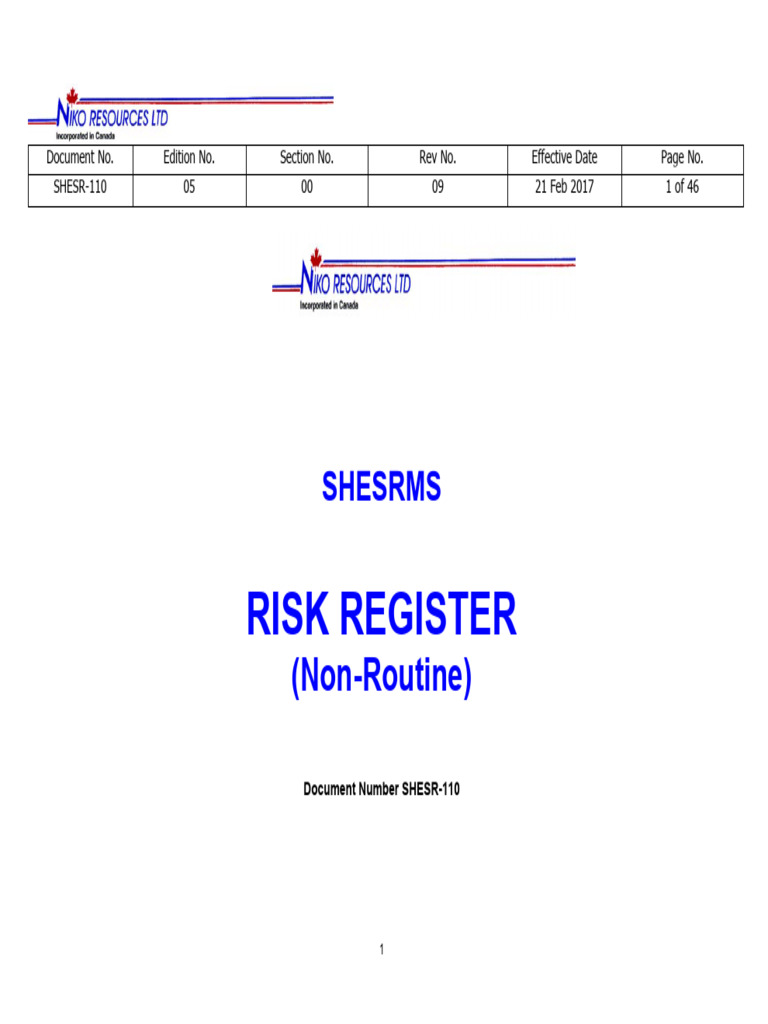 SHE 110 - Risk Register - Hazira (Non Routine) - 21.02.17 | PDF | Risk ...