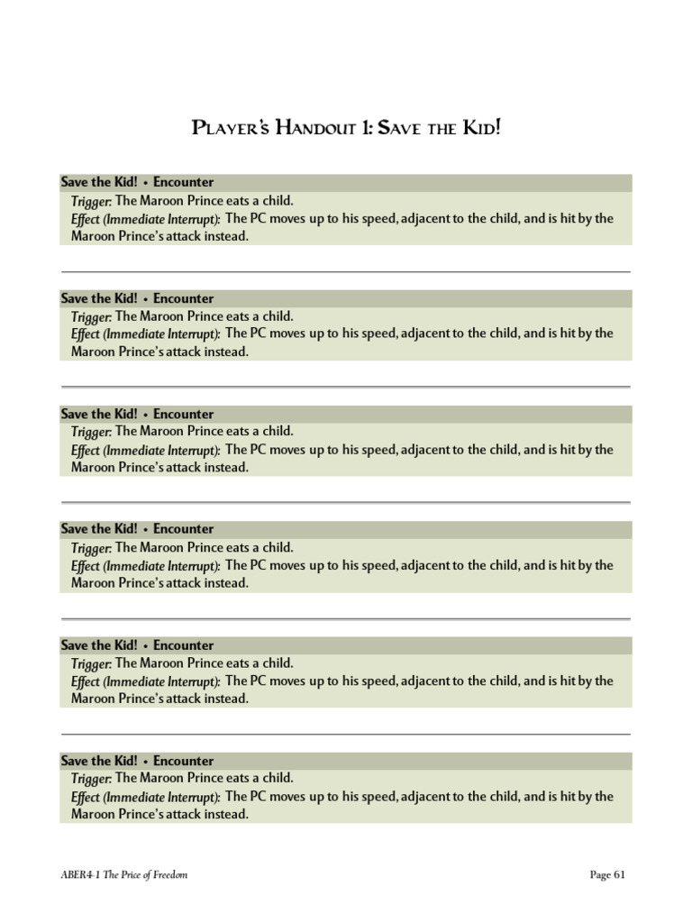 Save the Kid Encounter Guide | PDF
