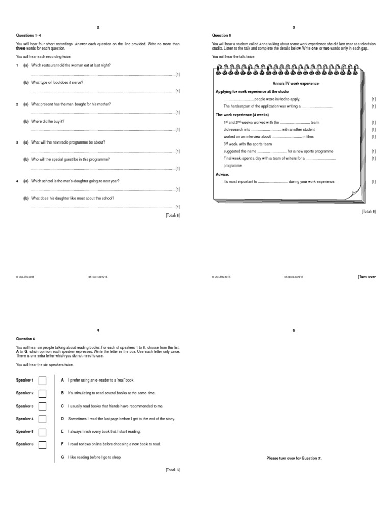 Listening Practice: November 2015 | PDF