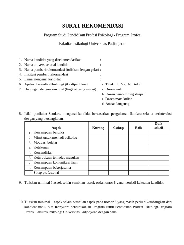 Format Surat Rekomendasi 2024 | PDF