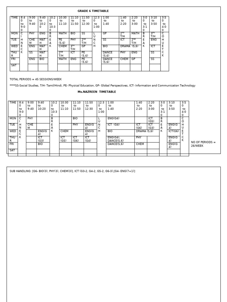 Grade 6 Timetable | PDF