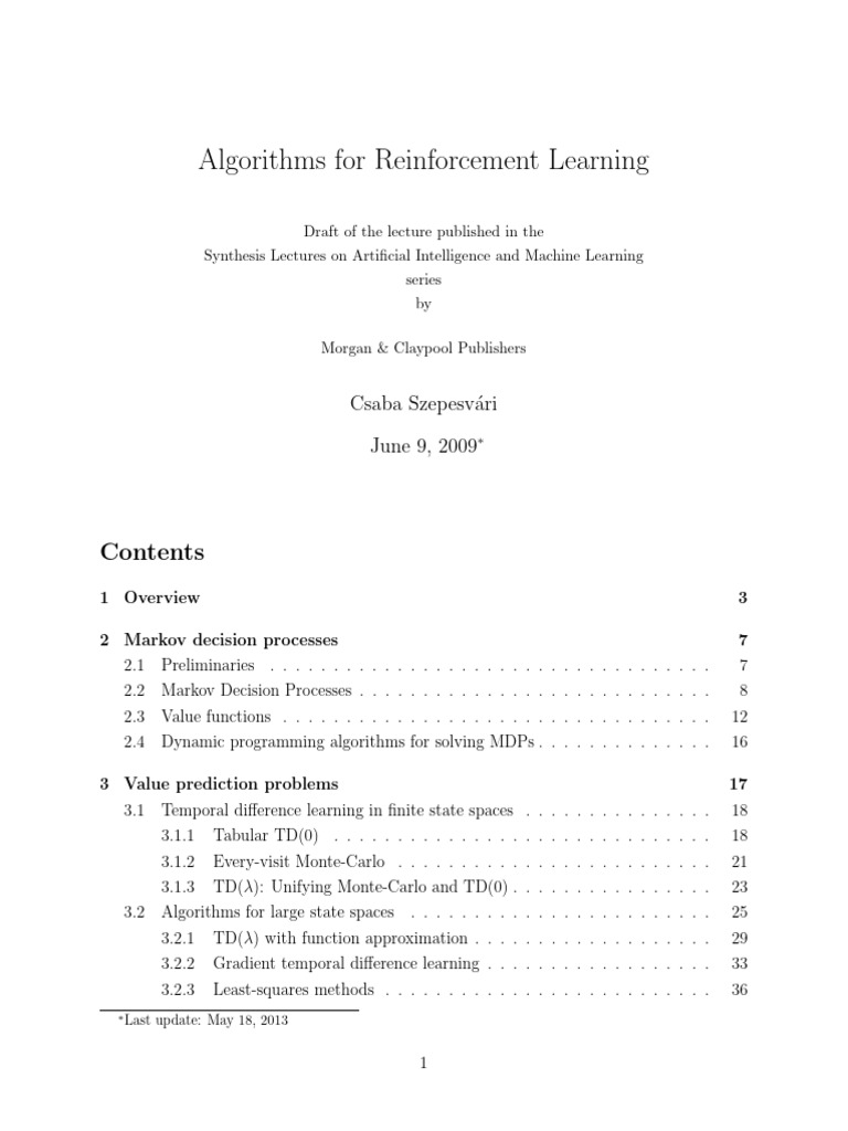 Reinforcement Learning Algorithms | PDF | Mathematics | Applied Mathematics