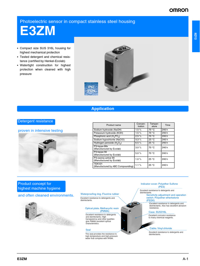 E369 E3zm Photoelectric Sensor, Compact, Stainless Steel Datasheet en ...