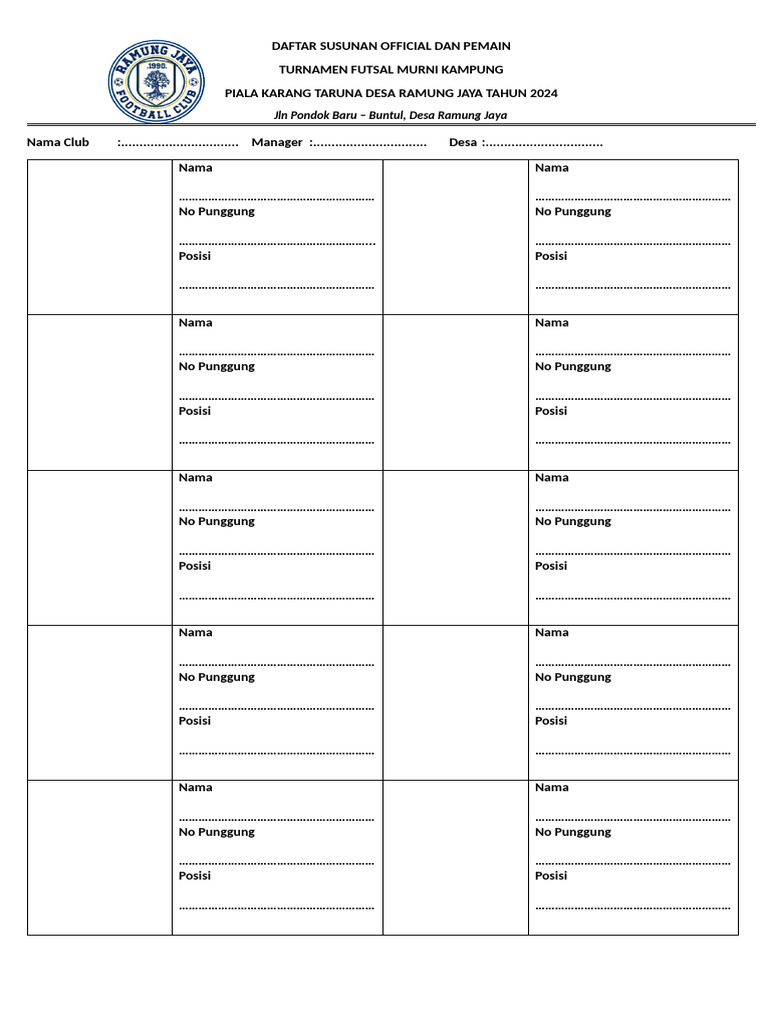 Daftar Susunan Official Dan Pemain | PDF