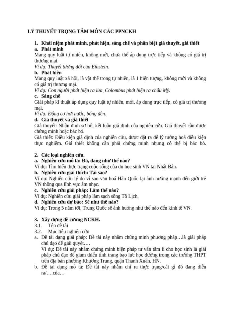 LÝ THUYẾT TRỌNG TÂM MÔN CÁC PPNCKH | PDF