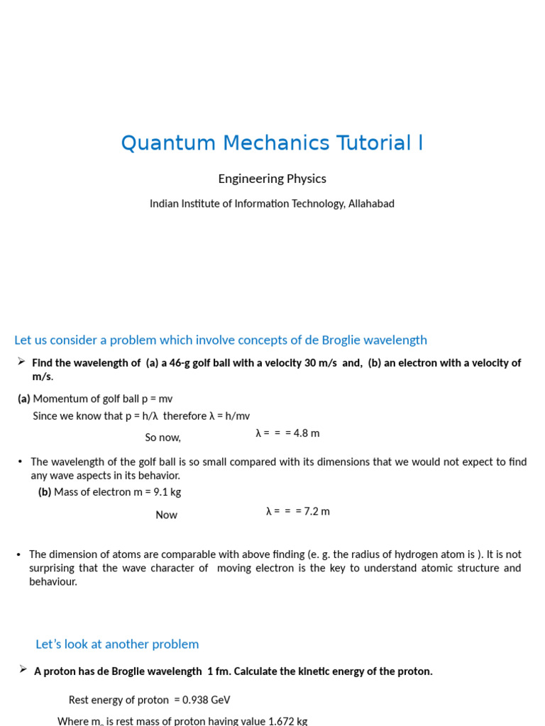 Quantum Mechanics Tutorial L | PDF | Electronvolt | Electron