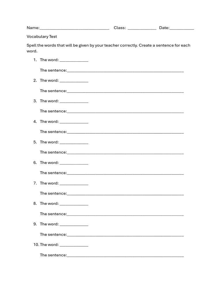 Vocabulary Test Template | PDF