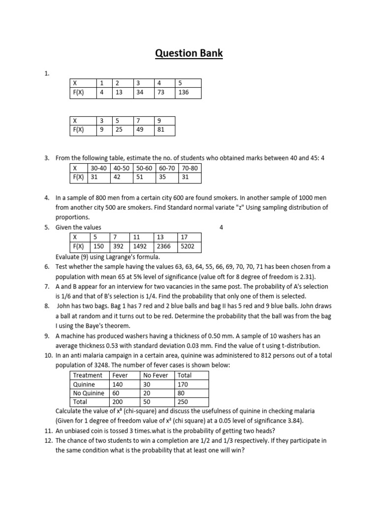 Question Bank Ct2 Updated | PDF | Chi Squared Distribution | Probability