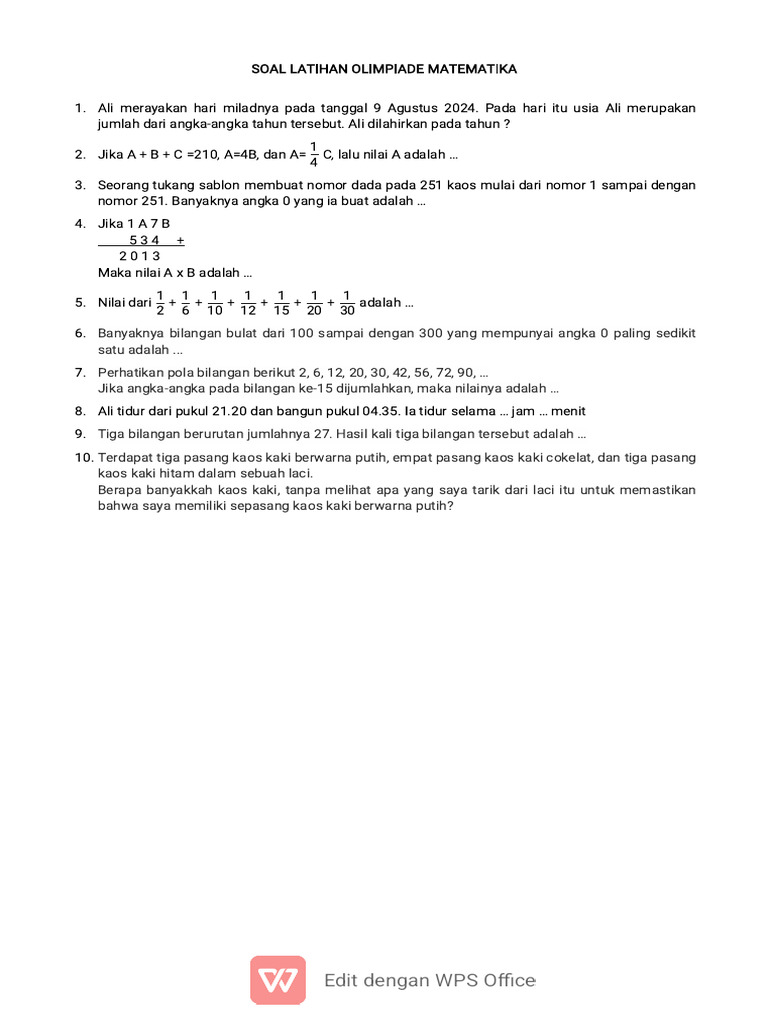 Soal Latihan Olimpiade Matematika | PDF