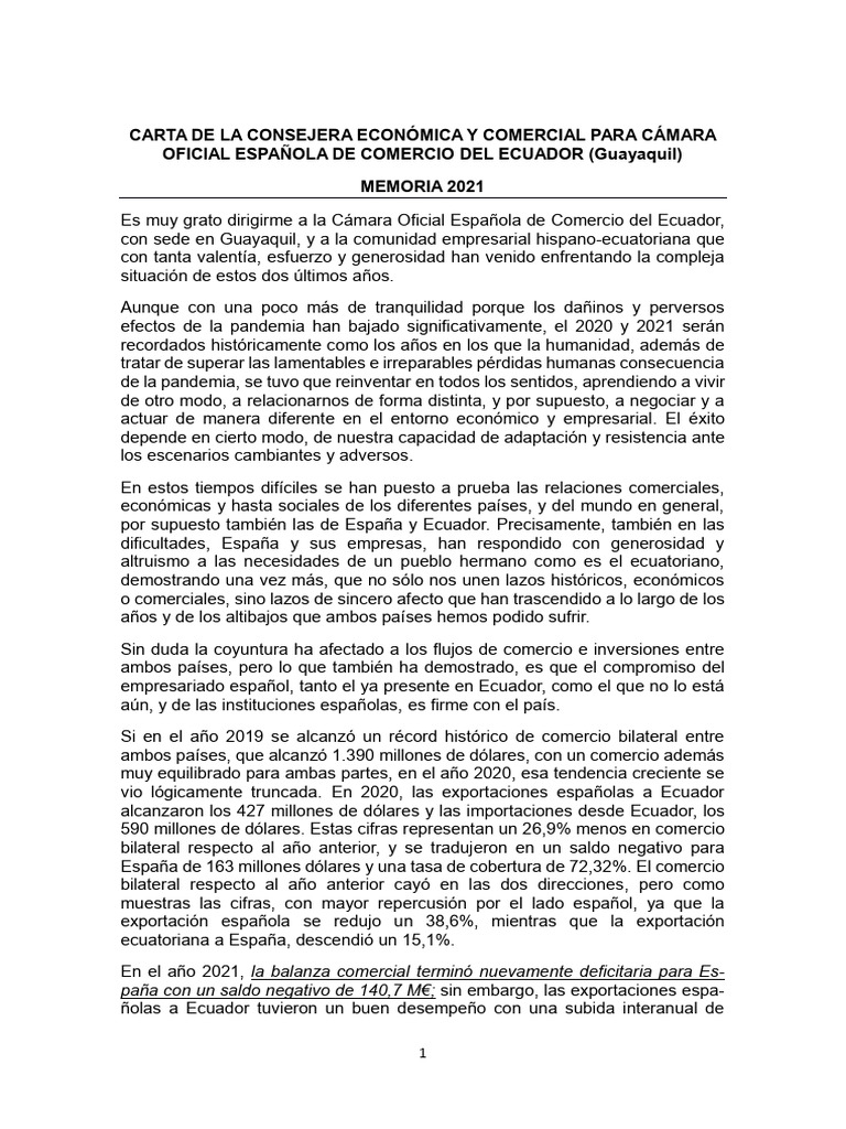 2021 Informe de Comercio Bilateral Entre Espana y Ecuador | PDF ...