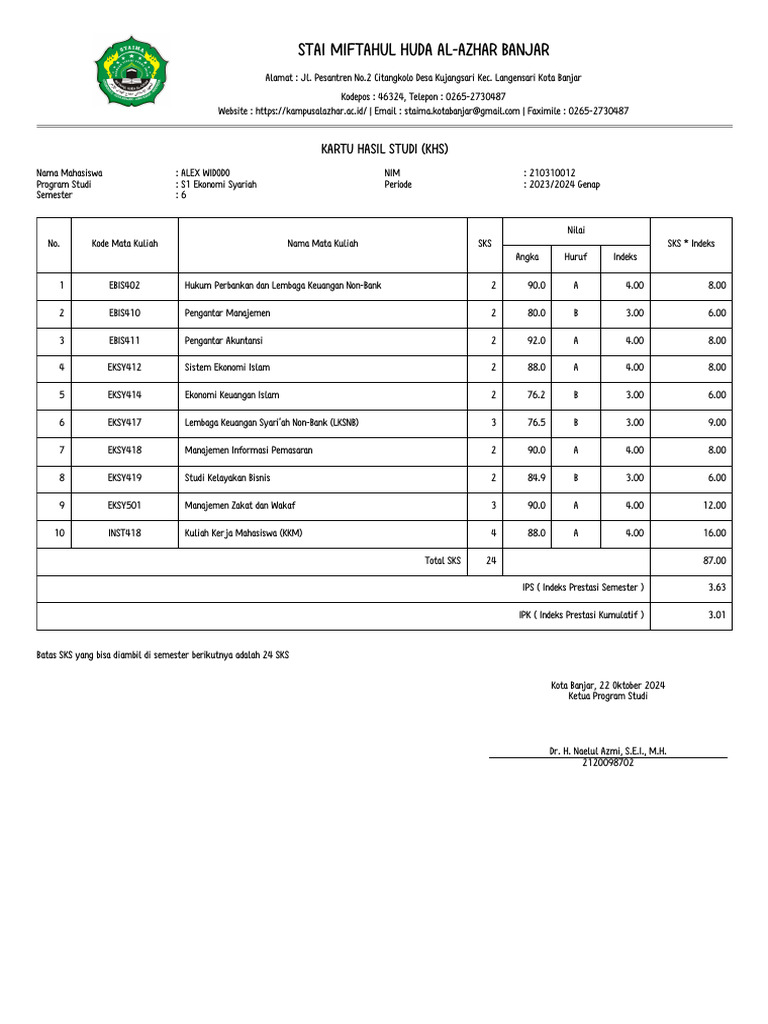 Cetak Laporan KHS Mahasiswa | PDF