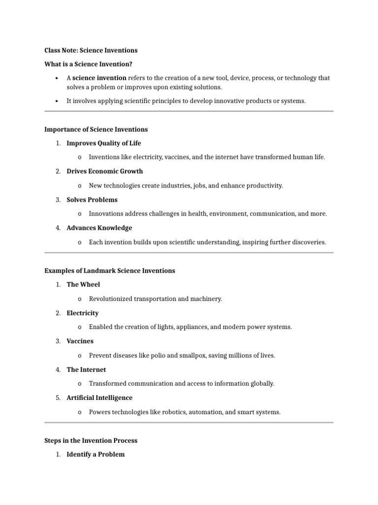 Class Note - Science Invention | PDF