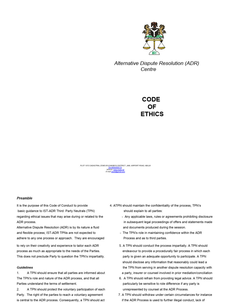 ADR-CODE-OF-ETHICS (2) | PDF | Alternative Dispute Resolution | Mediation