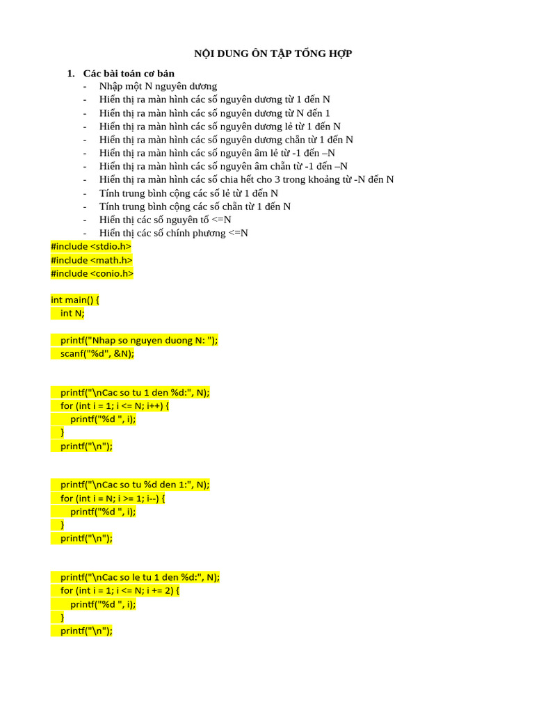 Tong Hop On Tap Mon Lap Trinh Co Ban | PDF